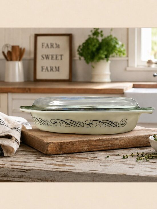 Pyrex | Kitchen | Vintage Pyrex 5 Qt Divided Casserole Dish W Lid Black ...